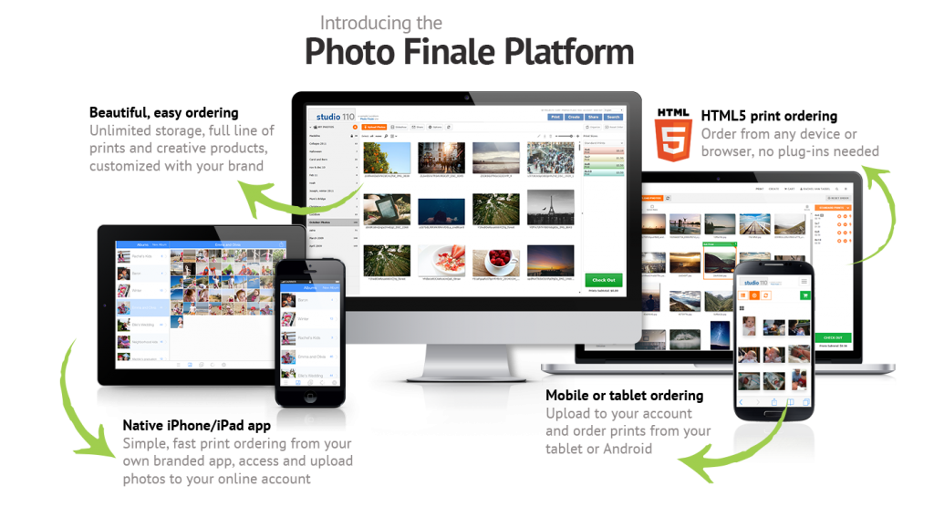 Custom photo websites, kiosks and apps for print ordering.